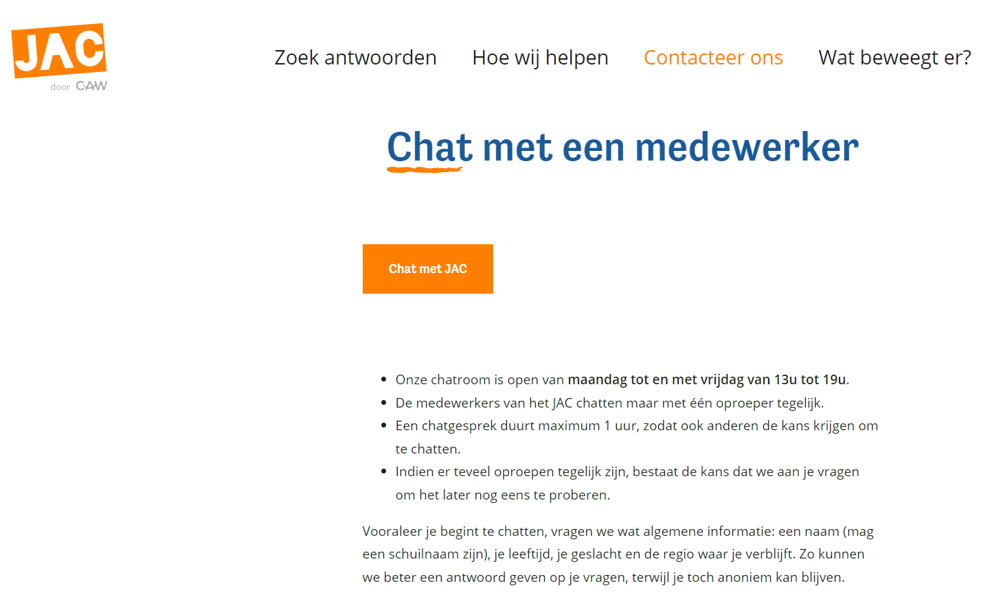 JAC chat · Onlinehulp-apps